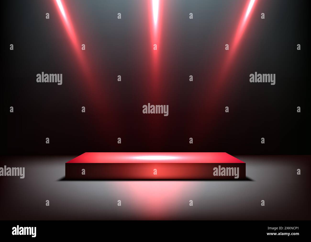 Red Award Podium with Red Spotlights on Dark Stage, 3D Modern ...