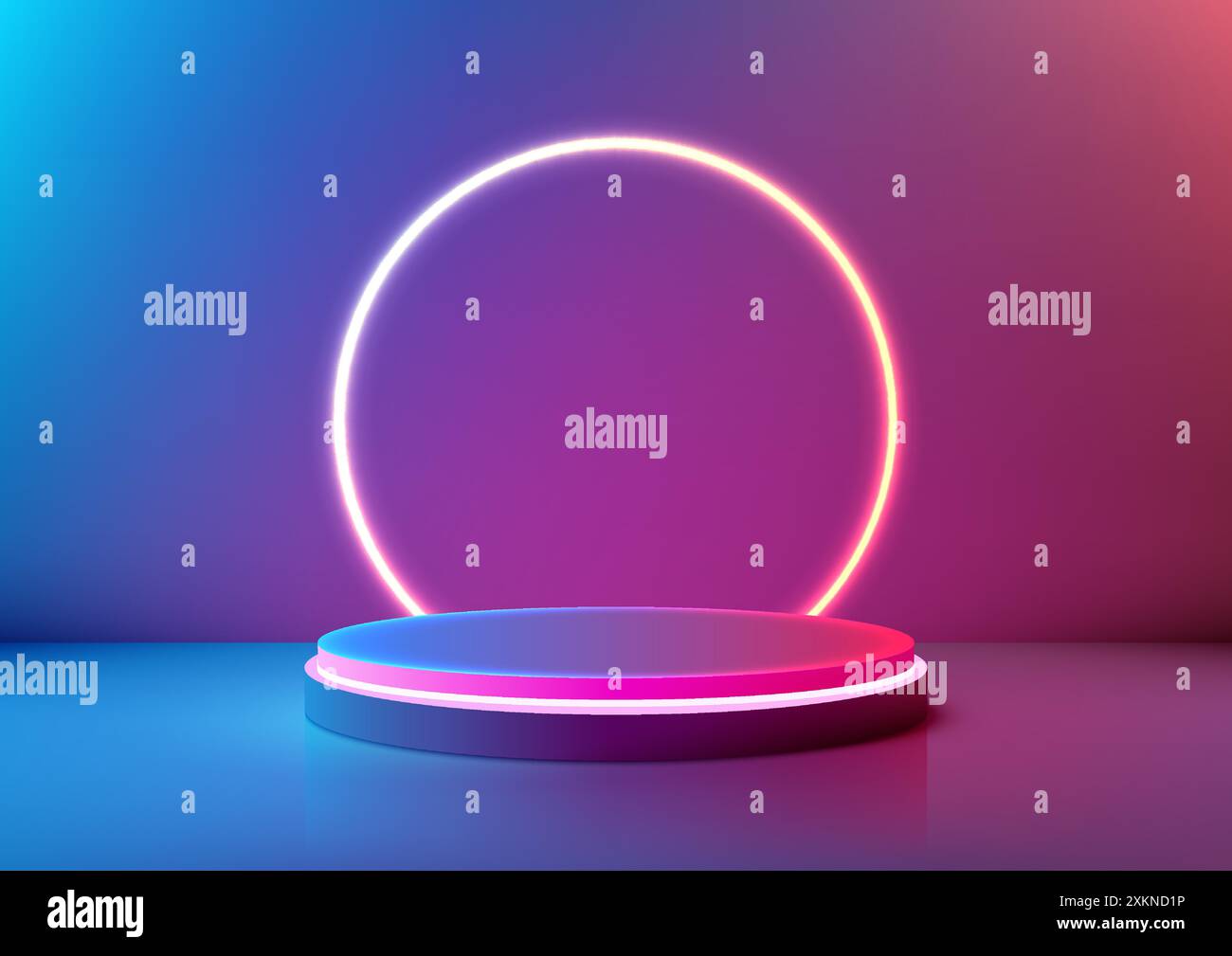 3D Futuristic Technology Round Podium with Neon Ring on Blue and Purple ...
