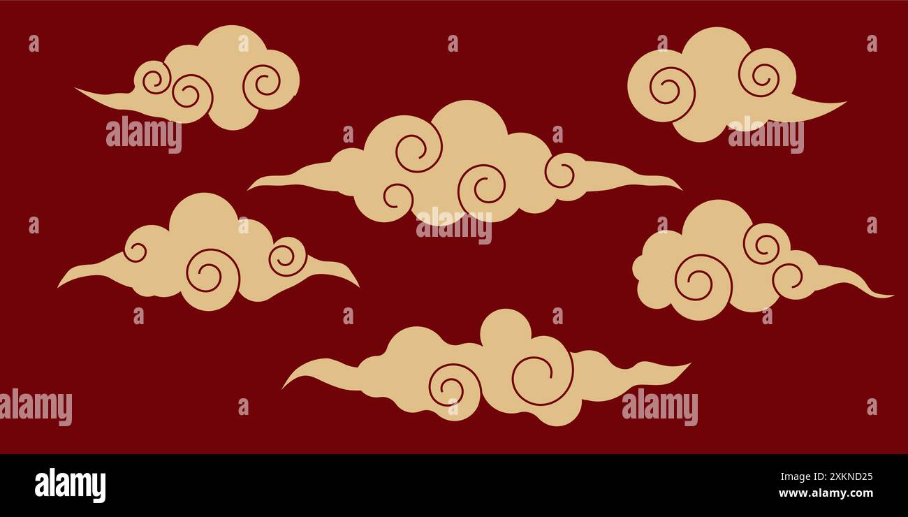 Japanese cloud set, asian traditional wavy curly ornament. China ...