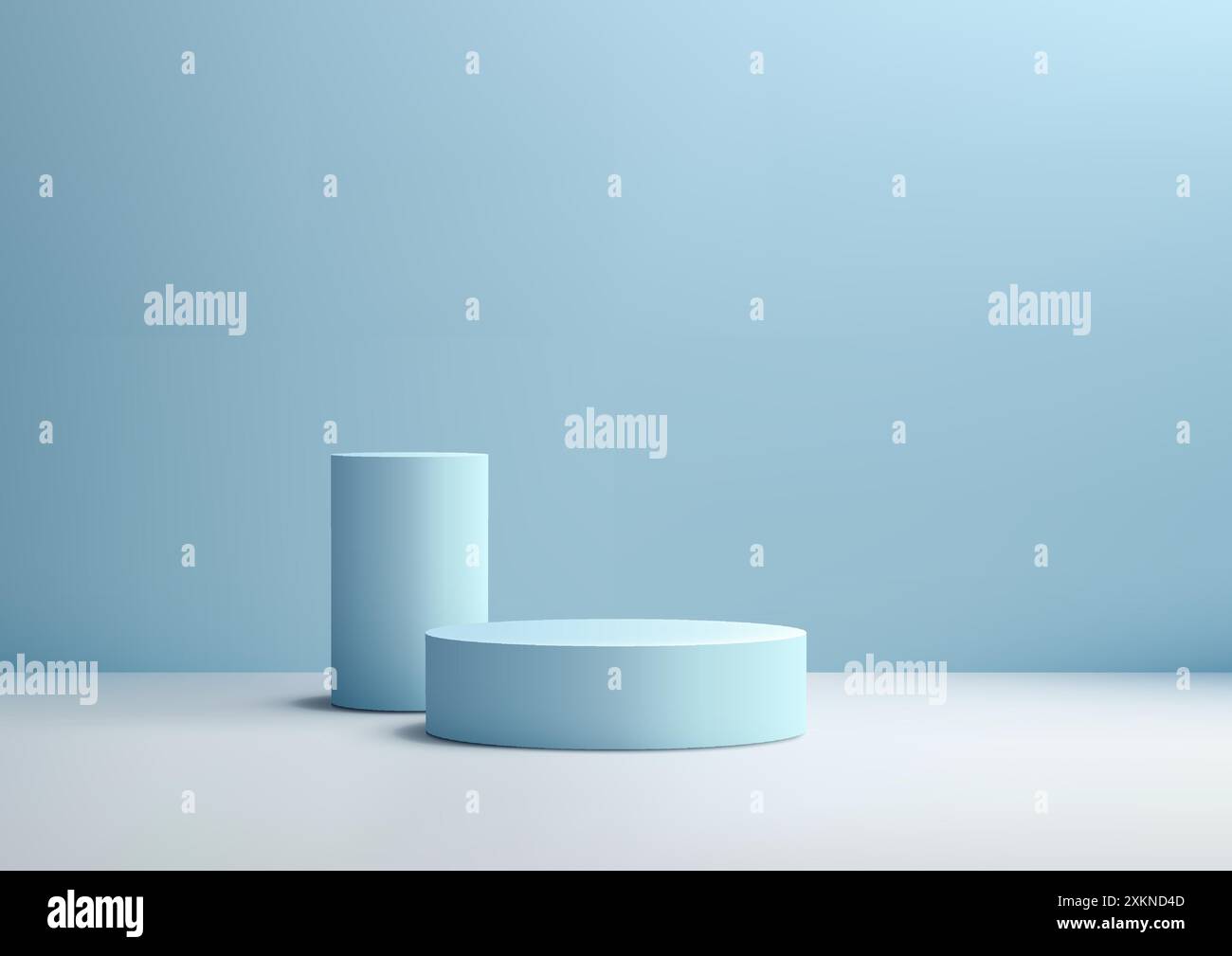 3D Blue Cylinders Podium on White Floor with Spotlight and Blue Wall ...