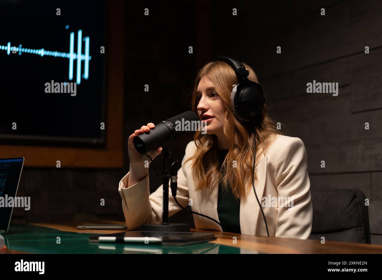 Modern podcast creator recording voice hi-res stock photography and ...