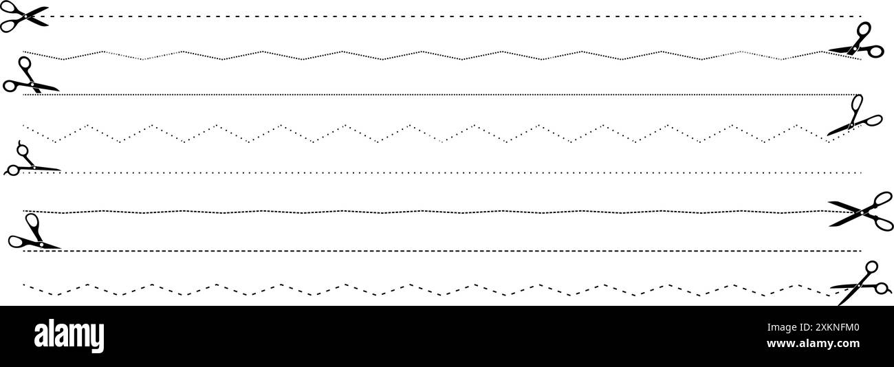 Set of scissors icons with dotted lines. Cut here symbols Stock Vector ...