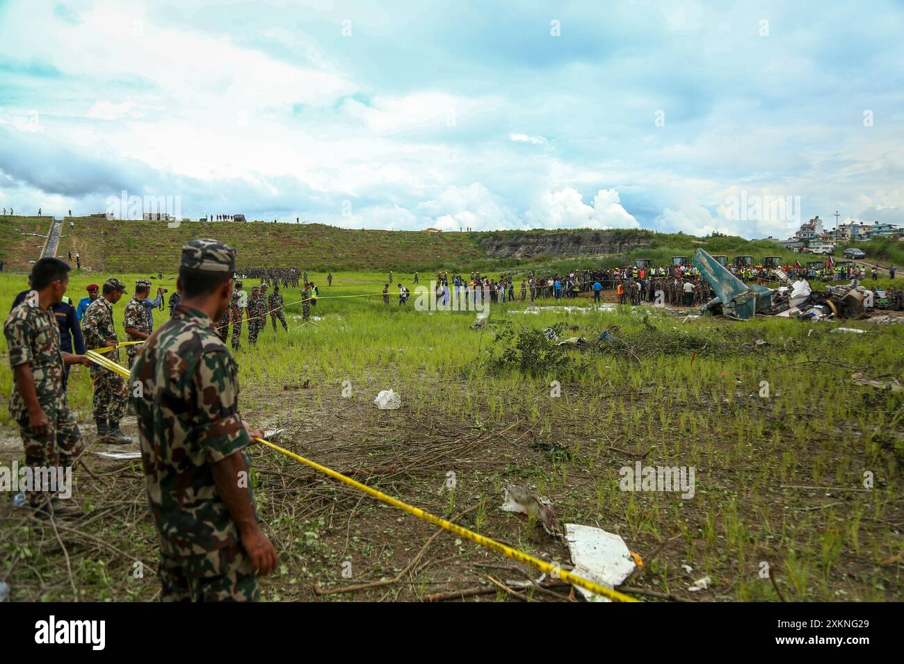 Nepal army personnel cordon off a plane crash site at Tribhuvan ...