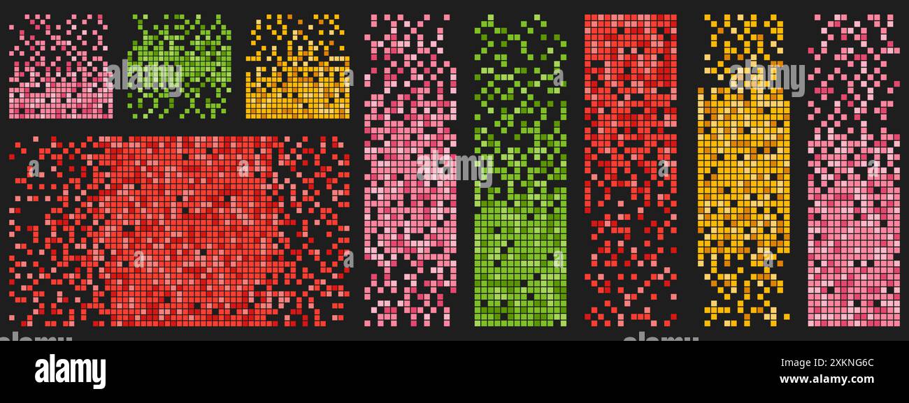 Set of colorful decay backgrounds. Geometric pixel mosaic textures with ...