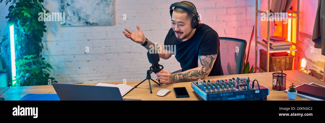 Person recording podcast in home hi-res stock photography and images ...