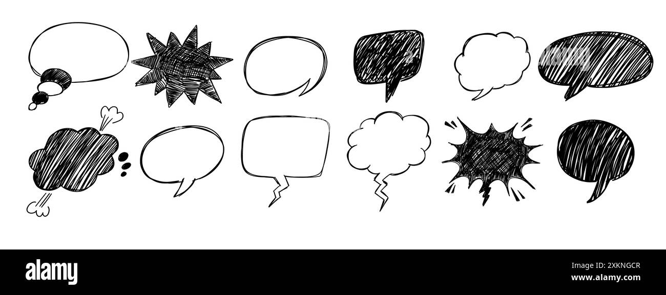 Set of scribble explosion speech bubbles. Pen paint element Stock ...
