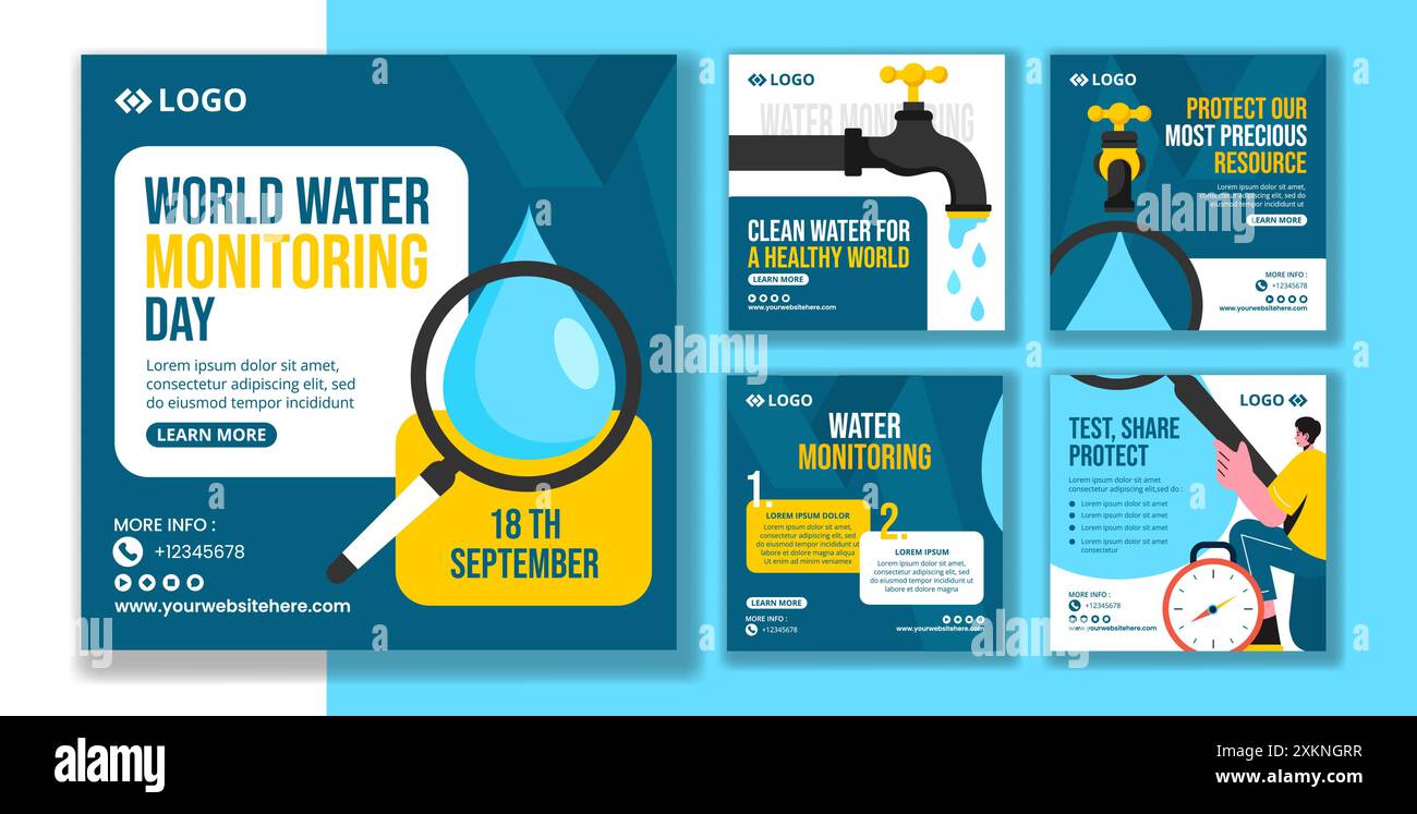 Water Monitoring Day Social Media Post Flat Cartoon Hand Drawn ...