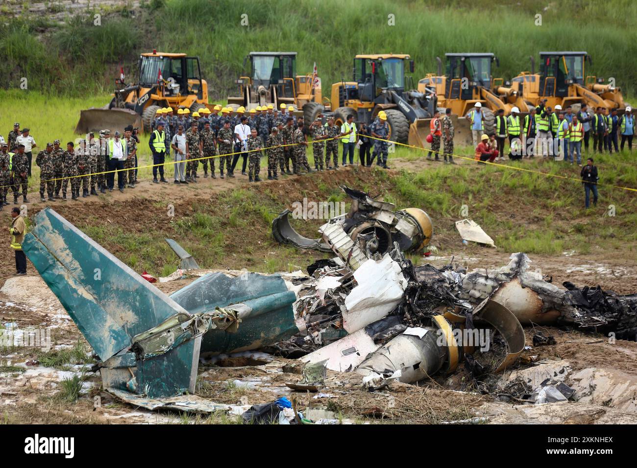 Nepal army personnel cordon off a plane crash site at Tribhuvan ...