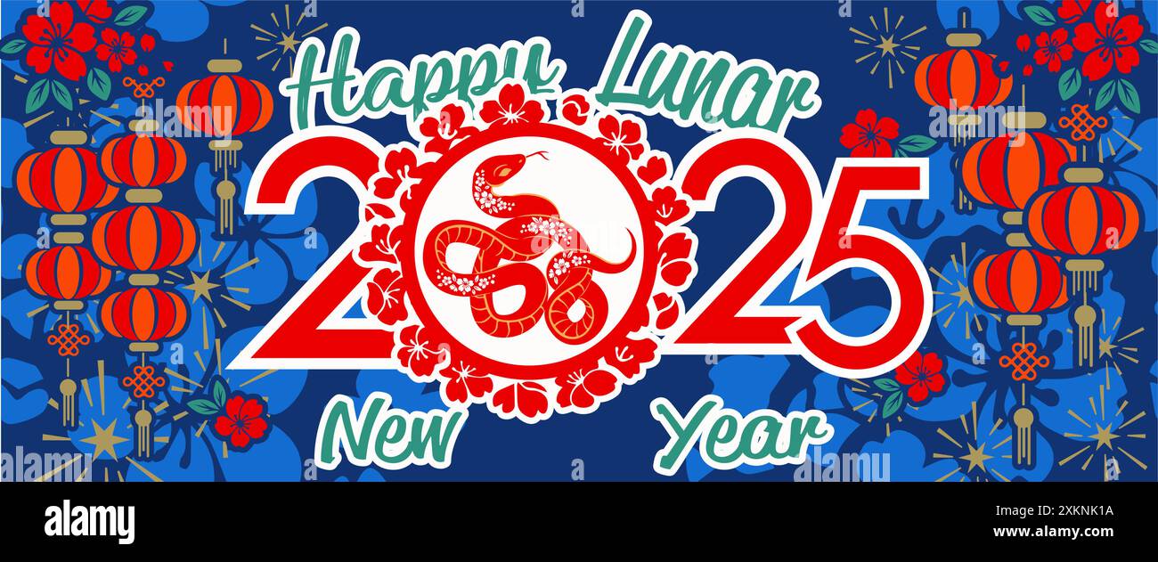 Happy chinese new year of the snake 2025 festive banner with gold ...