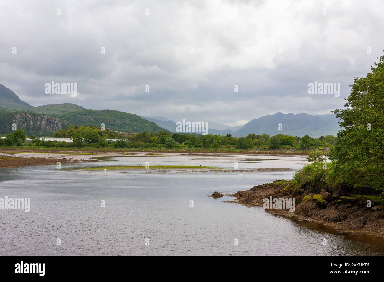 View over Traeth Mawr and the estuary of the Afon Glaslyn from the Cob ...