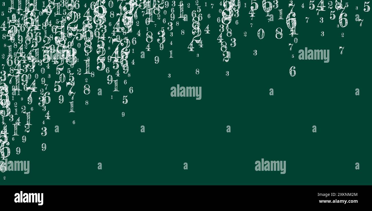 Scattered numbers. White chalk digits flying chaotic. Back to school ...
