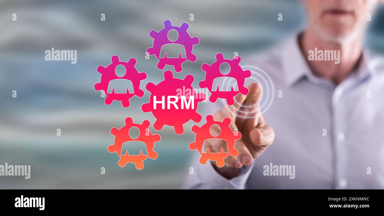 Man touching a hrm concept on a touch screen with his finger Stock ...
