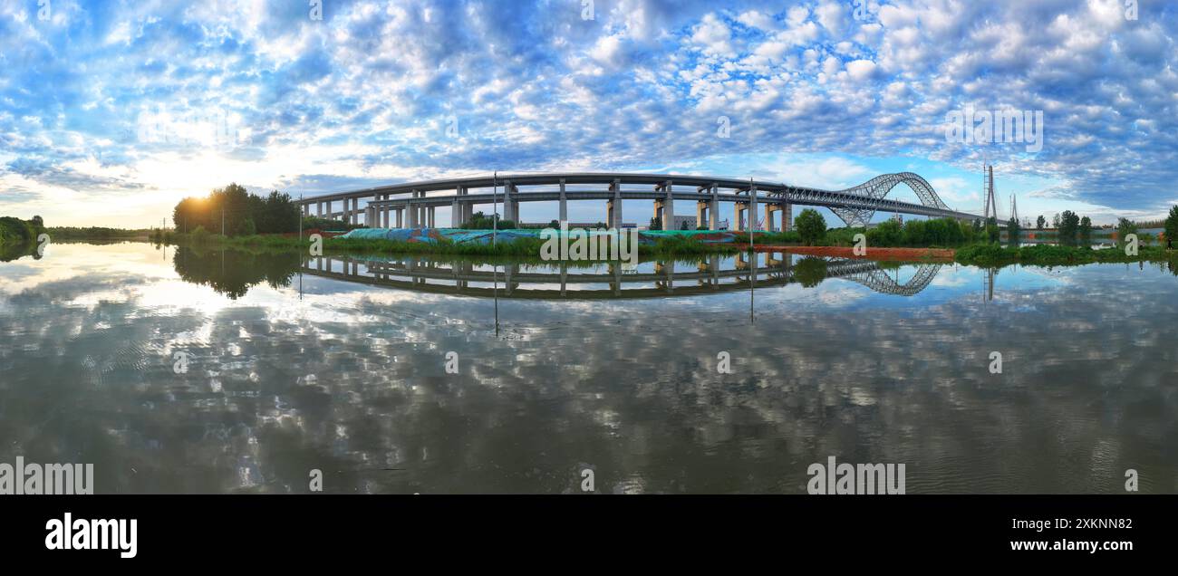 Aerial photo shows the construction site of Changtai Yangtze River ...