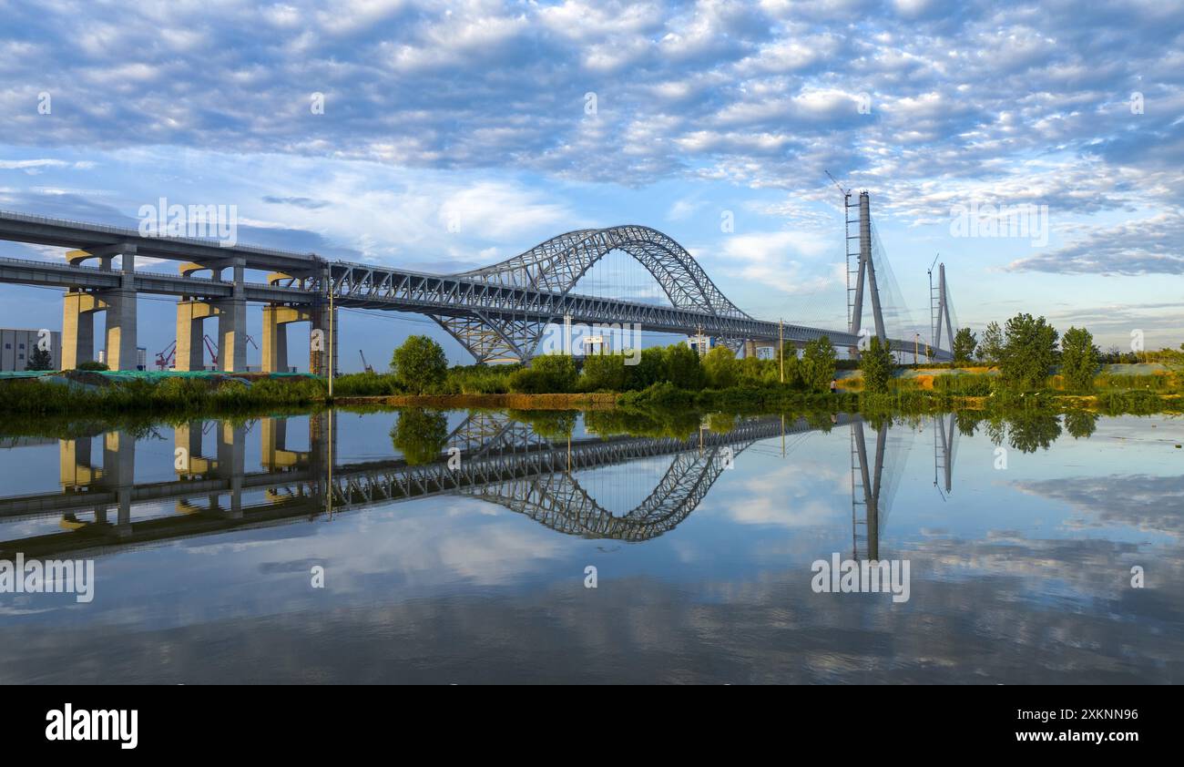 Aerial photo shows the construction site of Changtai Yangtze River ...