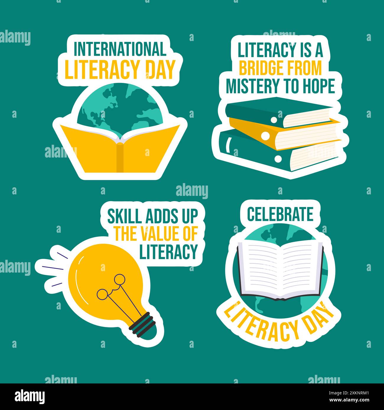 Literacy Day Label Flat Cartoon Hand Drawn Templates Background ...