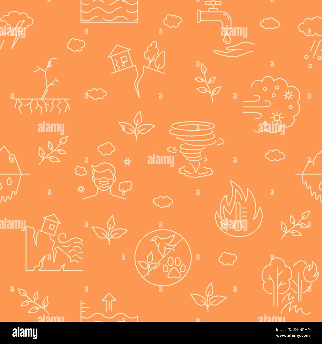 Global warming impact seamless pattern. Weather disasters, natural ...
