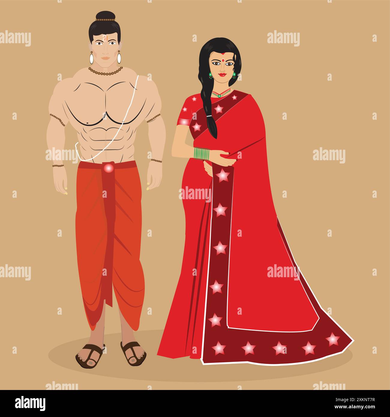 Vector illustration of brahmin people wearing traditional clothes ...