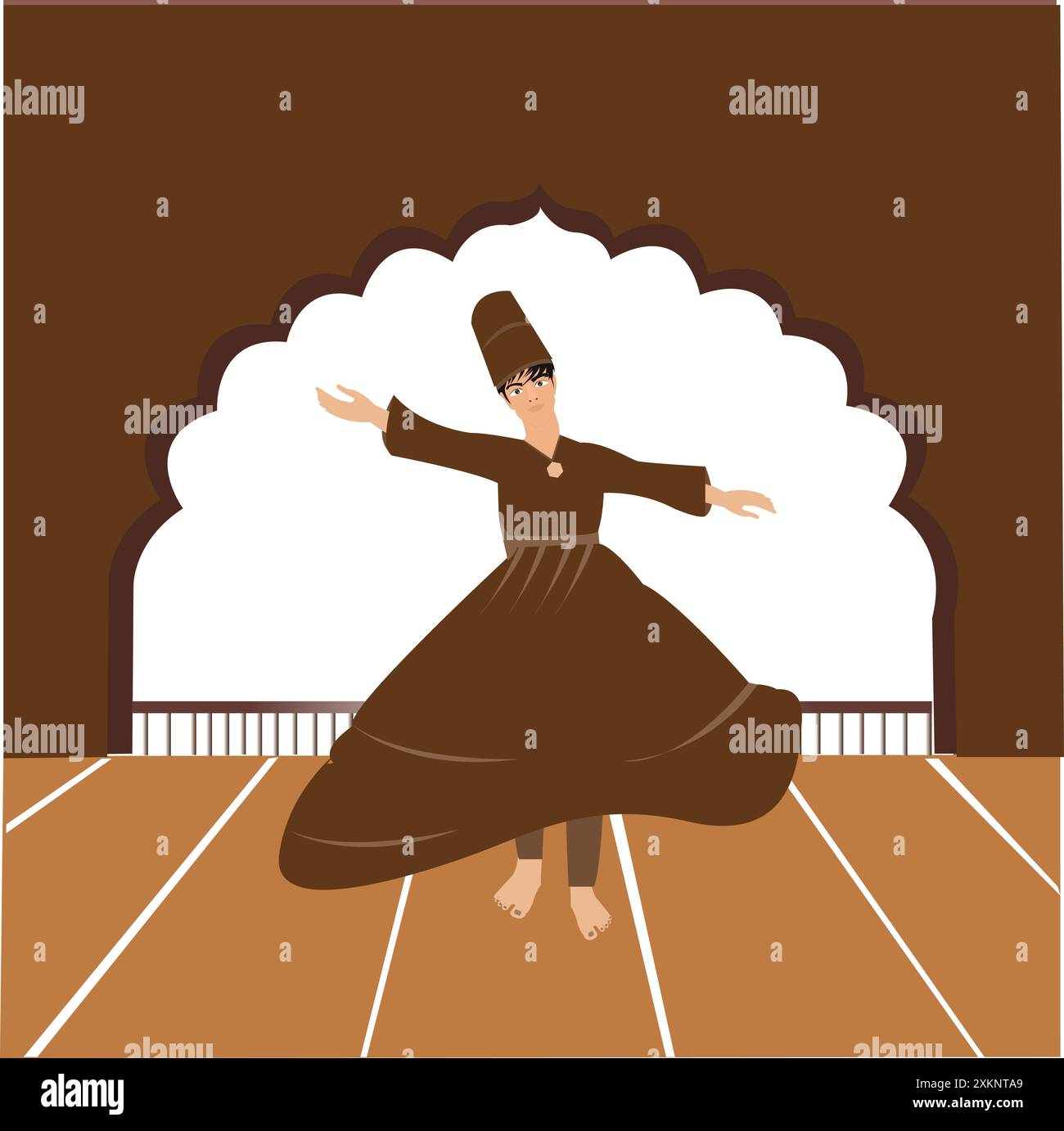 Vector illustration of whirling turkish dancer doing dervish whirling ...