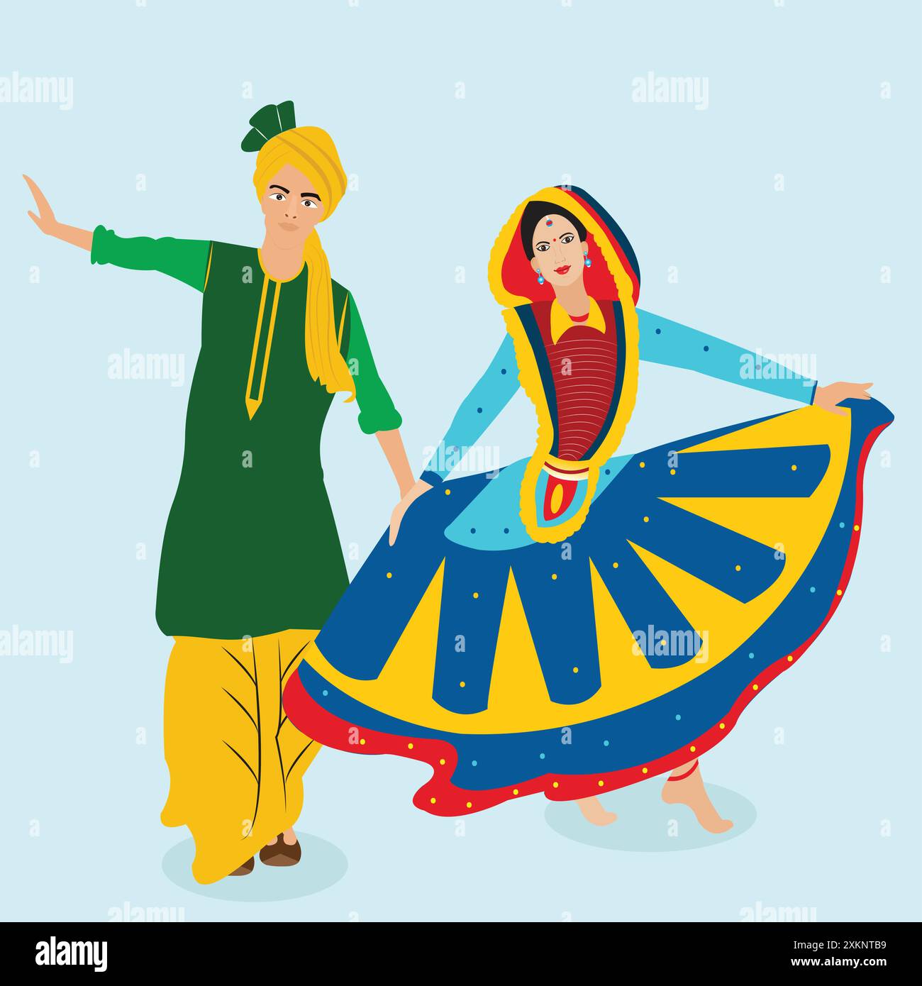 Vector illustration of haryanvi couple in traditional costume performing phag folk dance Stock ...