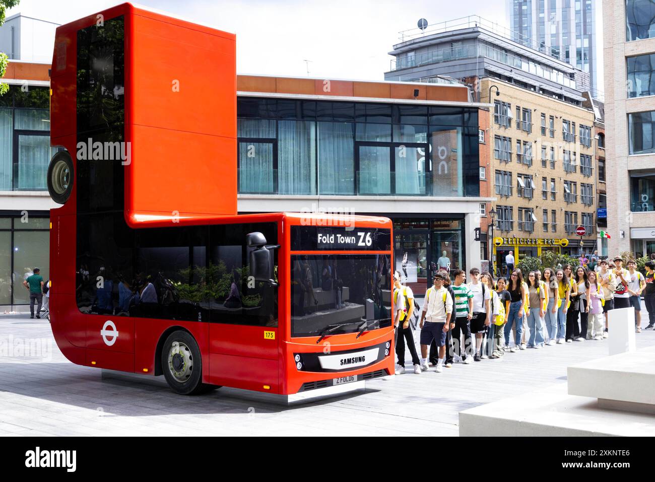 EDITORIAL USE ONLY An art installation of a folded London bus by Caspar ...