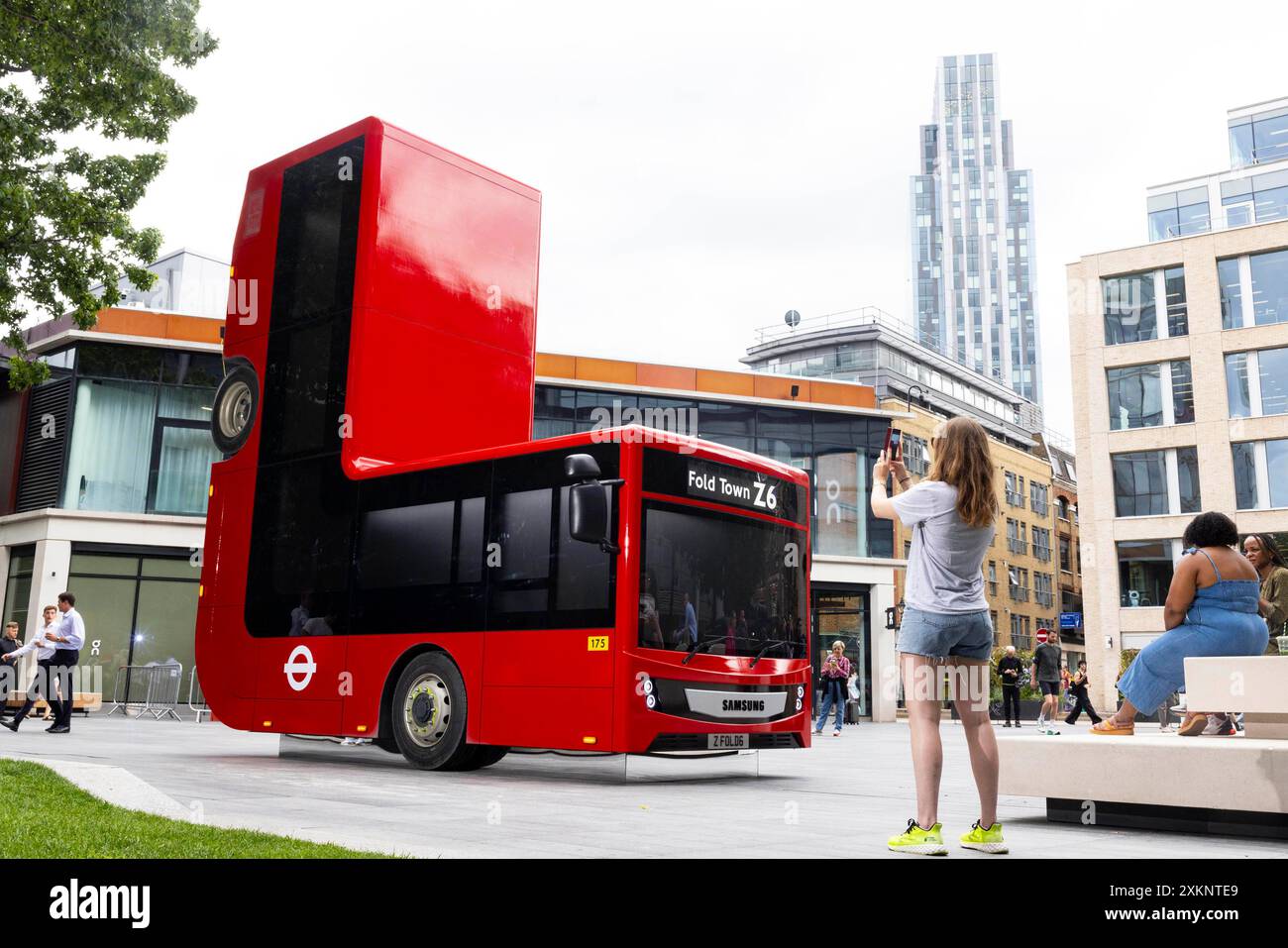 EDITORIAL USE ONLY An art installation of a folded London bus by Caspar ...