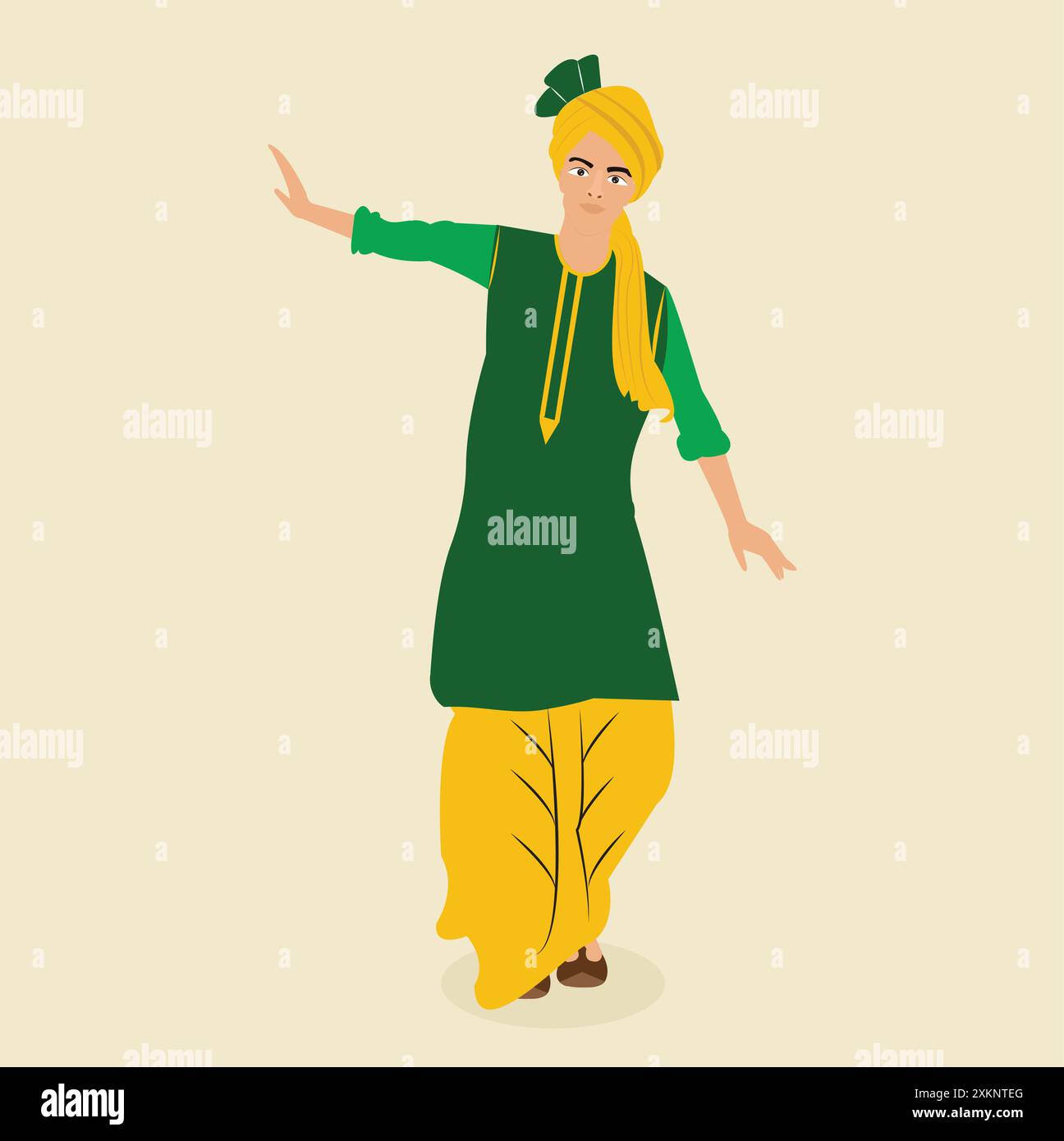 Vector illustration of haryanvi in traditional clothes performing phag ...