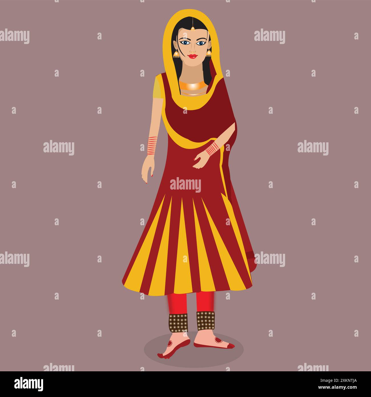 Vector illustration of indian dancer wearing red traditional dress and ...