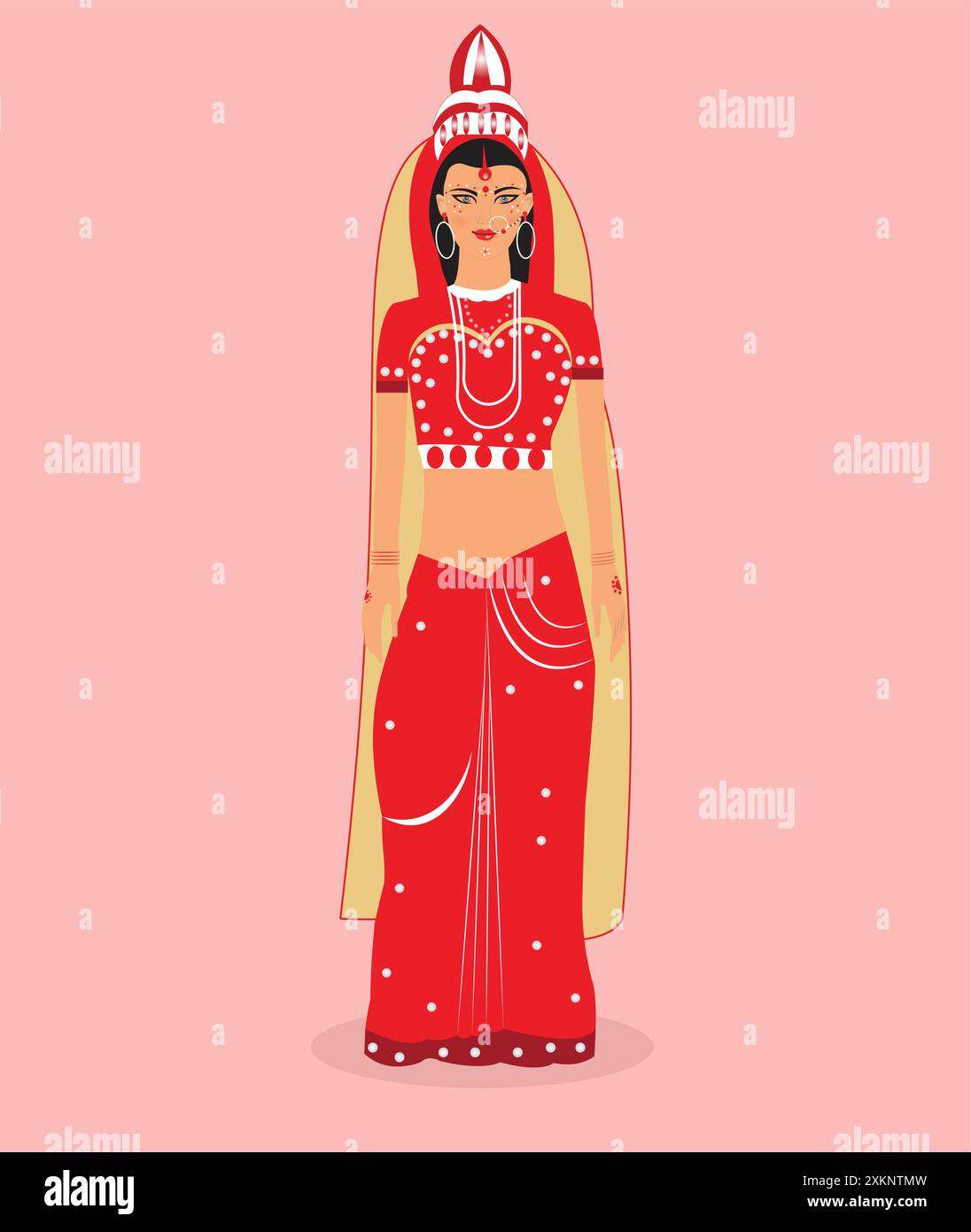 Vector illustration of bengali bridal wearing bridal traditional dress ...