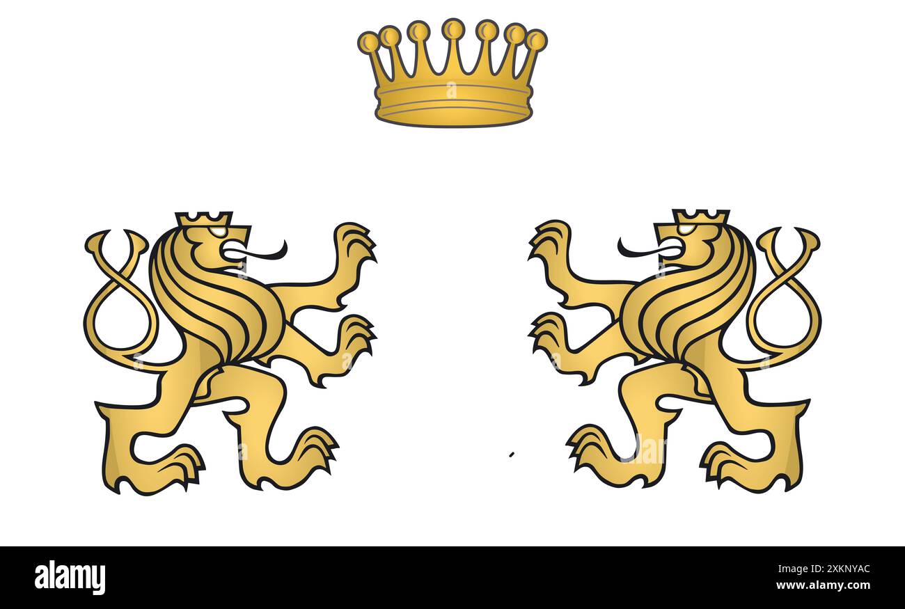 two lions coat of arms with crown Stock Photo - Alamy