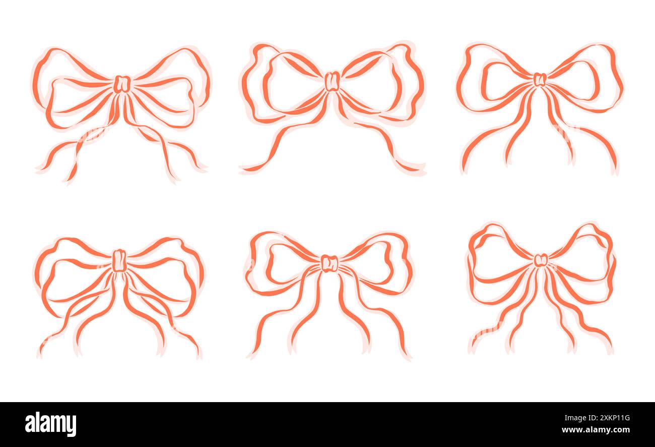 Set of coquette vintage narrow ribbon bows. Charming cute vintage bows aesthetic. Vector ...