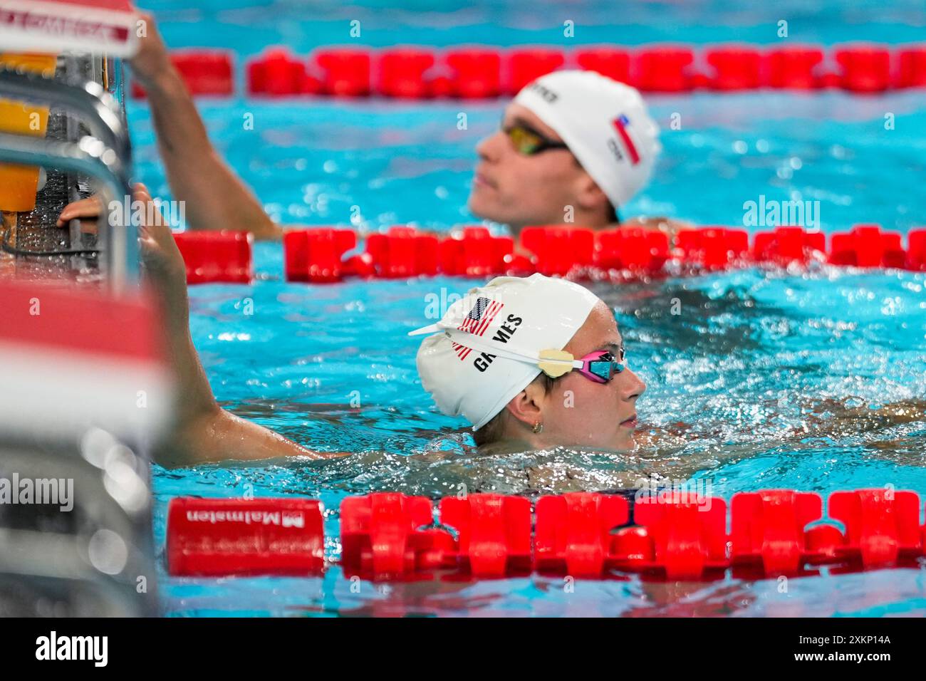 Katie Grimes, of the United States, trains at La Defense Arena ahead of ...