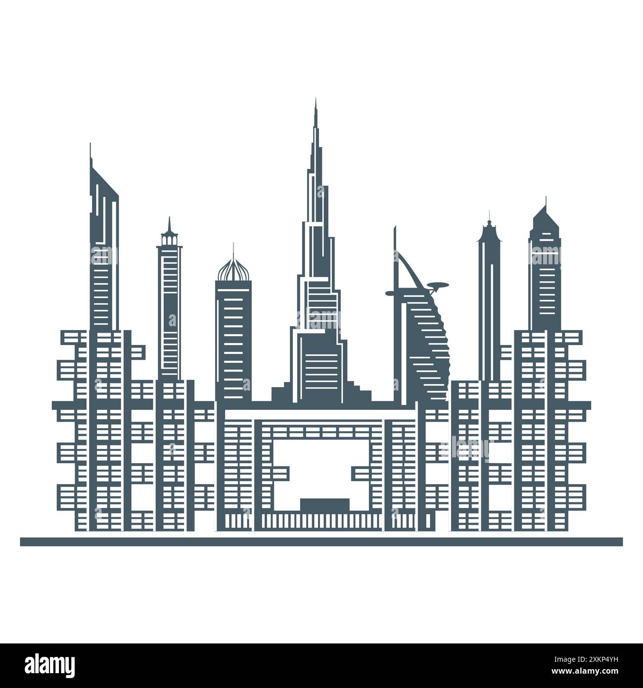 United Arab Emirates skyscrapers silhouette. Dubai buildings, hotels ...