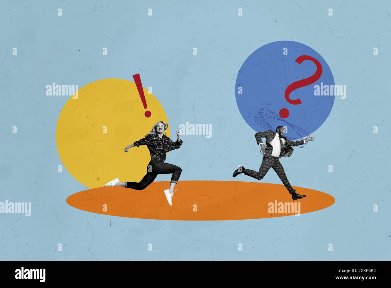 Creative poster collage of funny businesspeople question mark ...