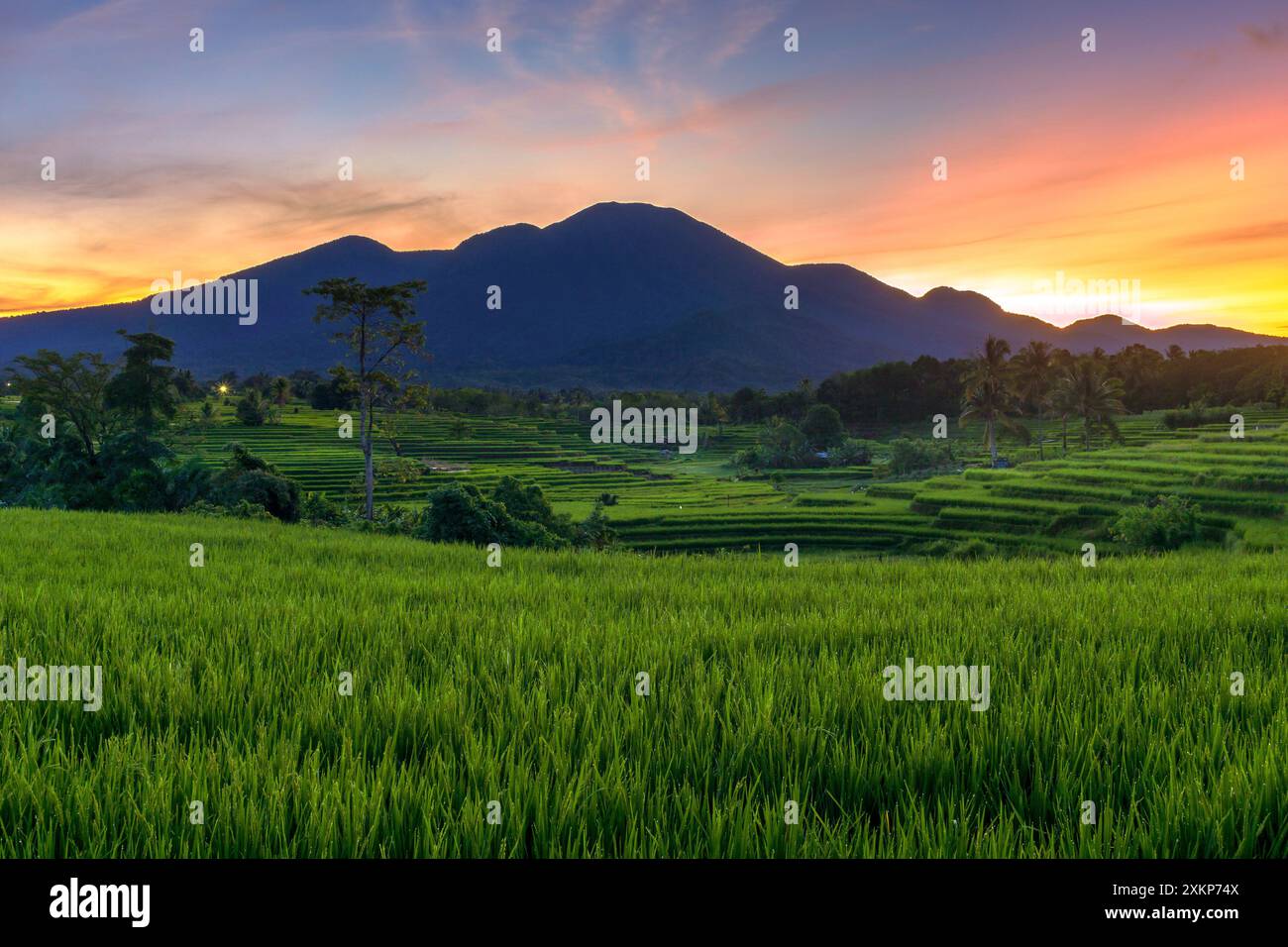 The natural beauty of Indonesia's panorama with mountains and sunrise ...