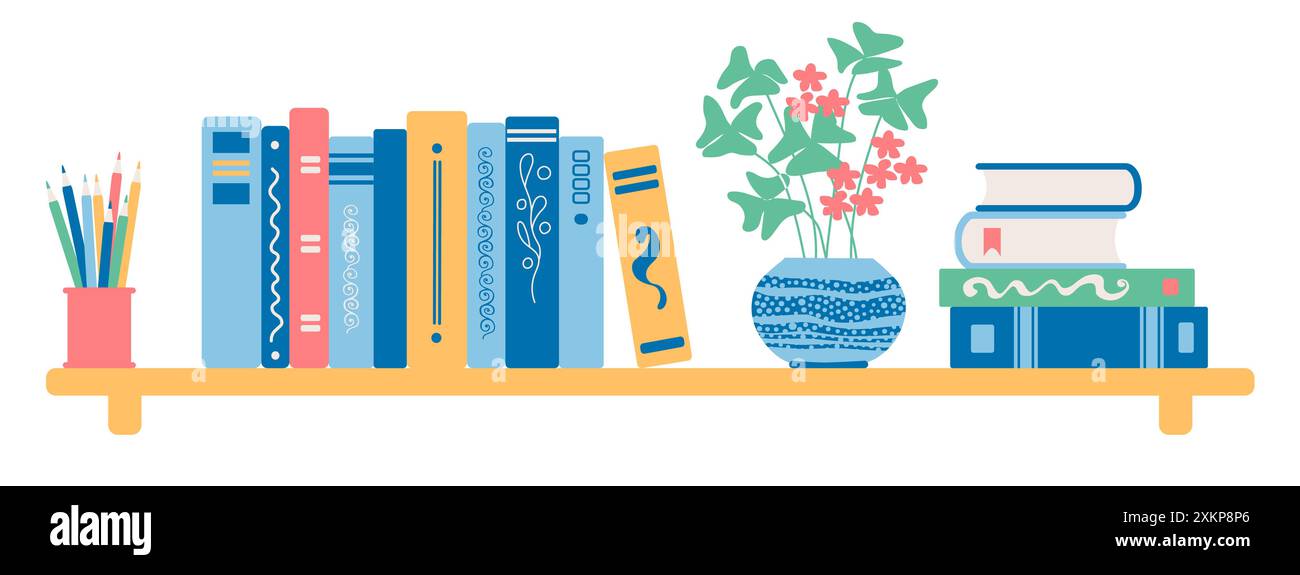 Bookshelves illustration Cut Out Stock Images & Pictures - Alamy