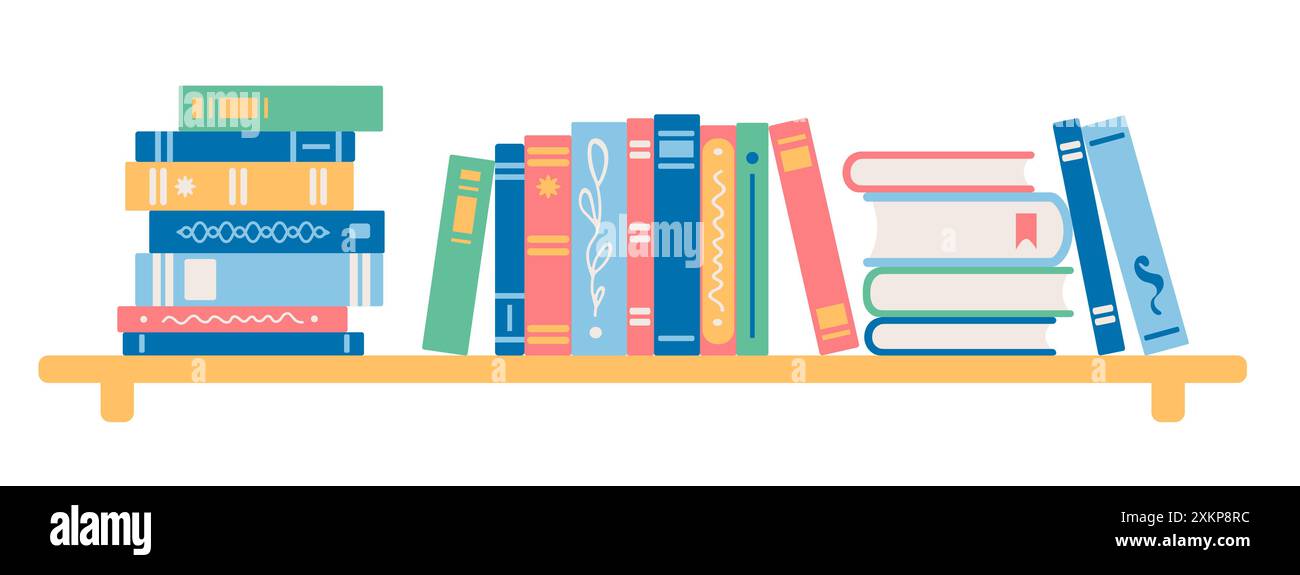 Interior bookshelves. Books at bookshelf, school education or bookstore ...
