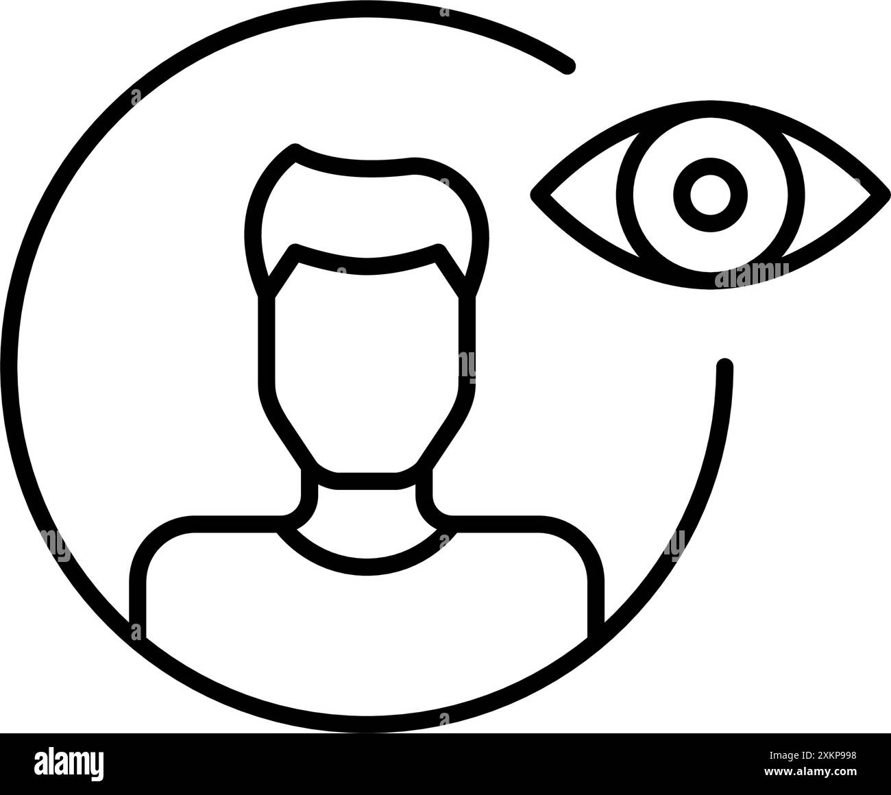 Male user avatar and eye symbol. Profile visibility, activity ...