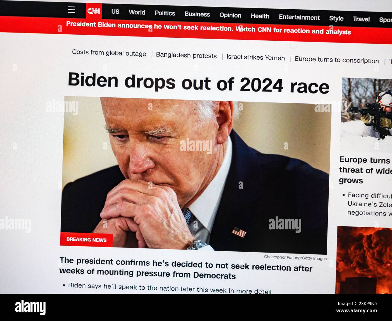 "Biden drops out of 2024 race" headline following breaking news that ...