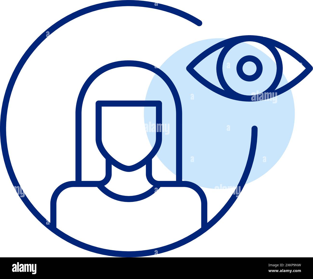 Female user avatar and eye symbol. Profile visibility, activity ...