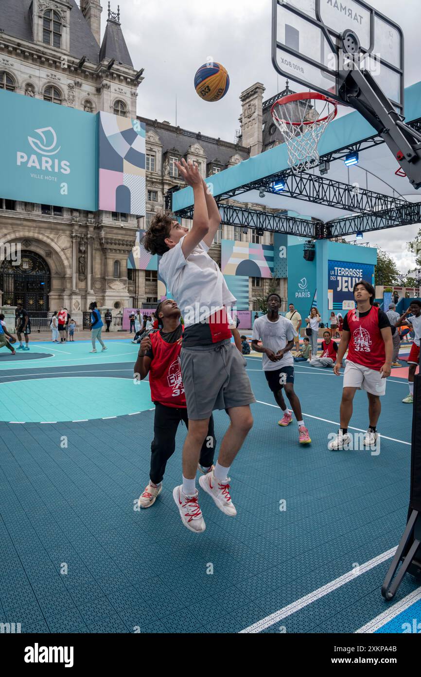 Paris, France - 07 23 2024: Paris city hall. View of The games terrace ...