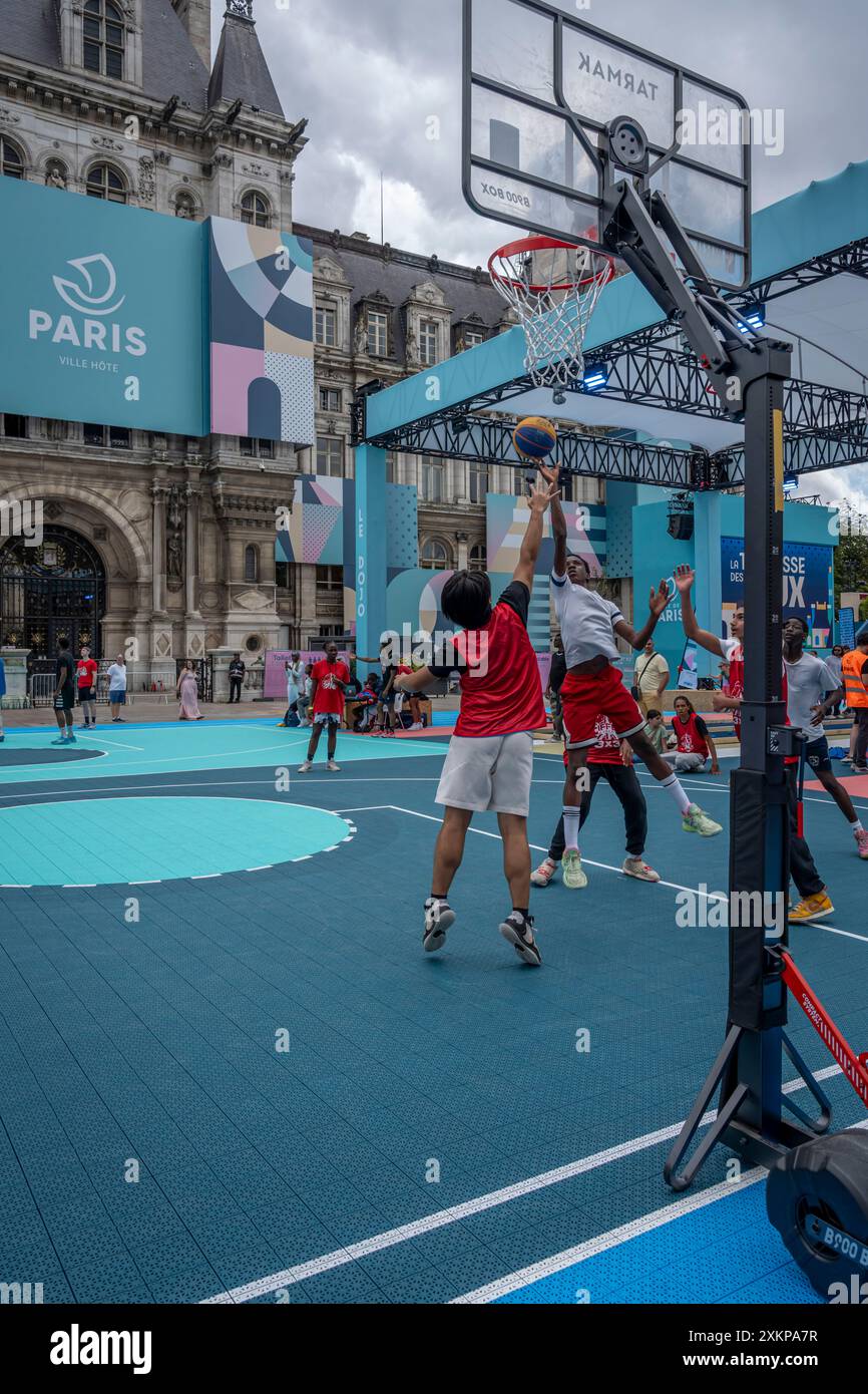 Paris, France - 07 23 2024: Paris city hall. View of The games terrace ...