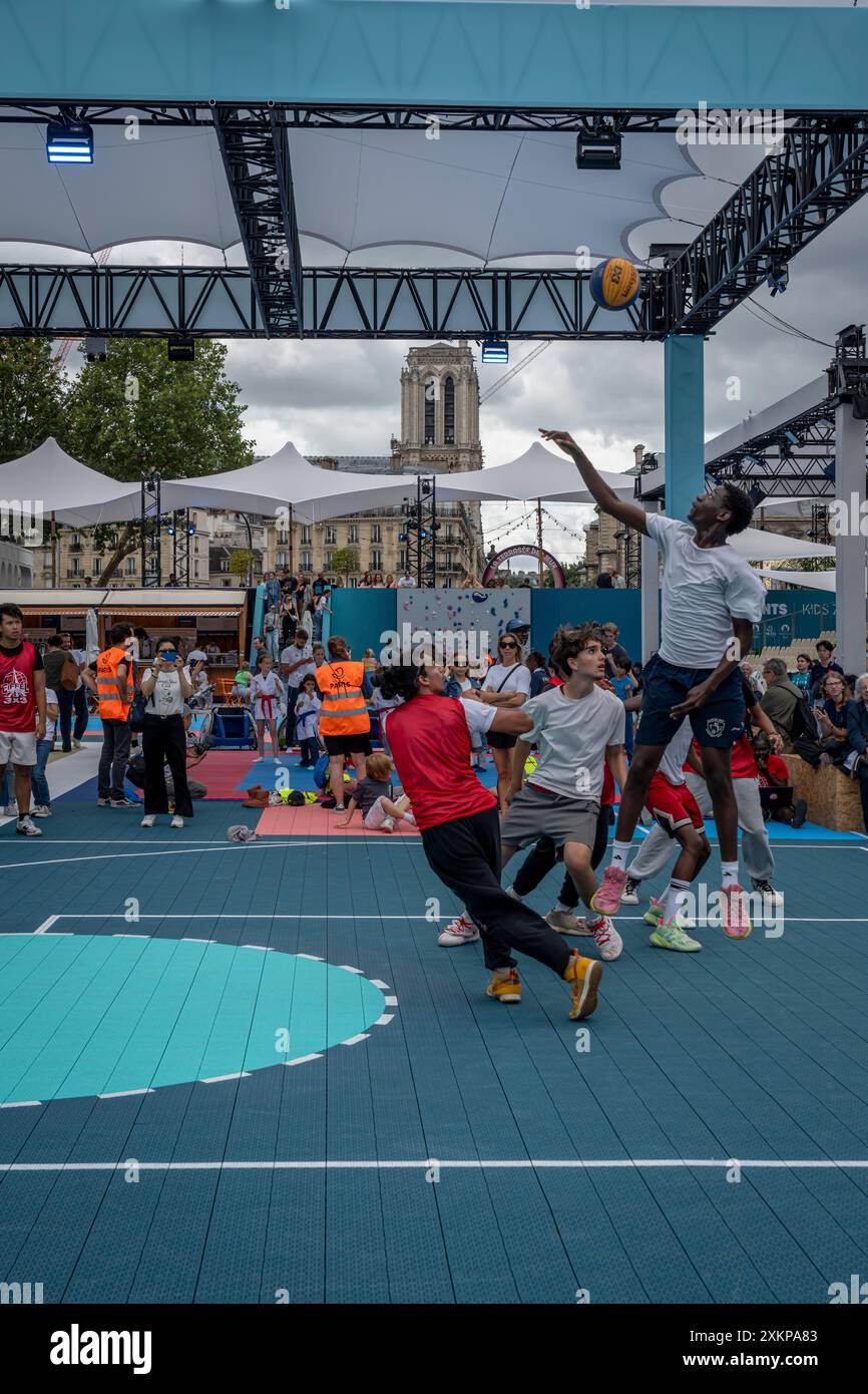 Paris, France - 07 23 2024: Paris city hall. View of The games terrace ...