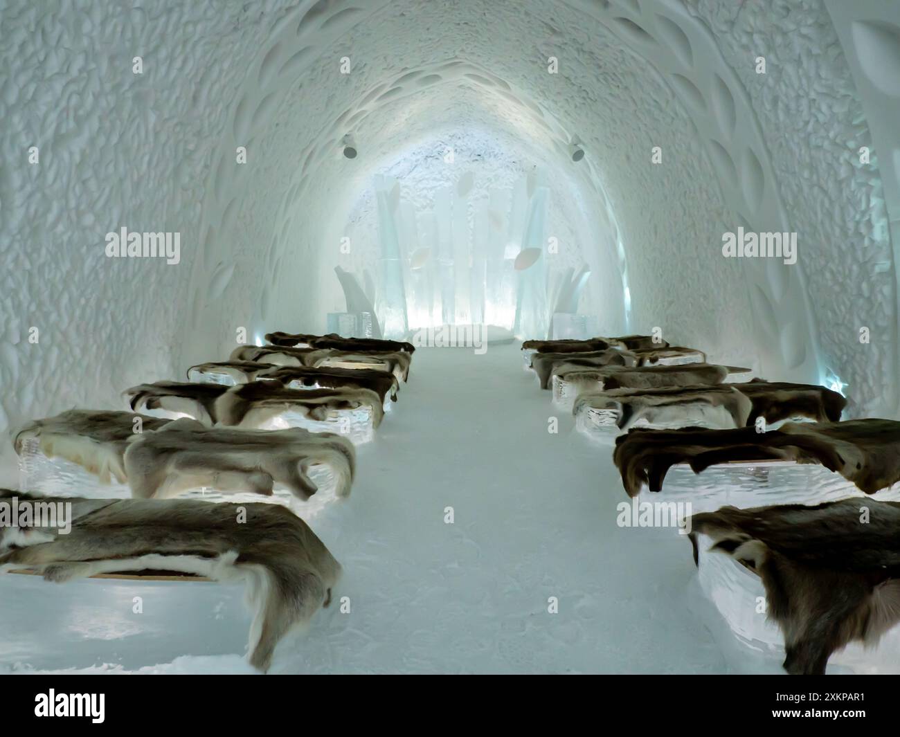 Jukkasjarvi, Sweden - March 2023: Ice chapel in the 33 ice hotel ...