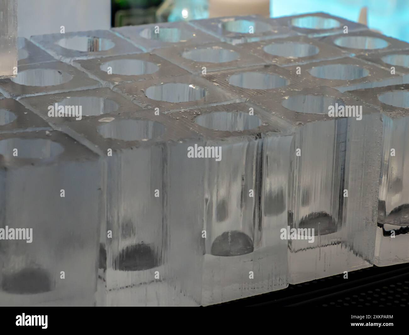 Jukkasjarvi, Sweden- March, 2023: Ice glasses in the ice bar in the 33 ...