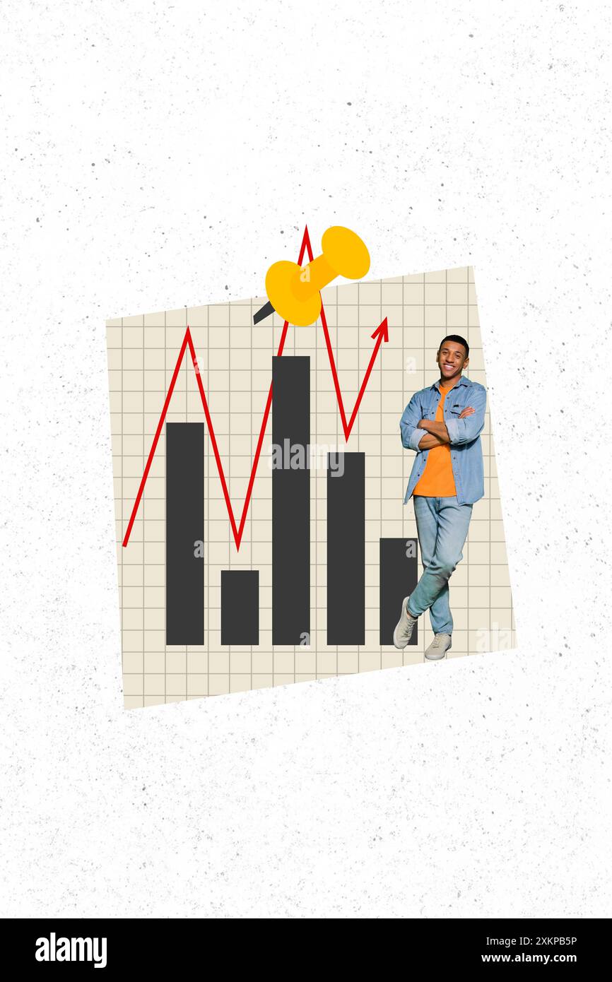 Vertical photo collage of happy american man paper pin statistics ...