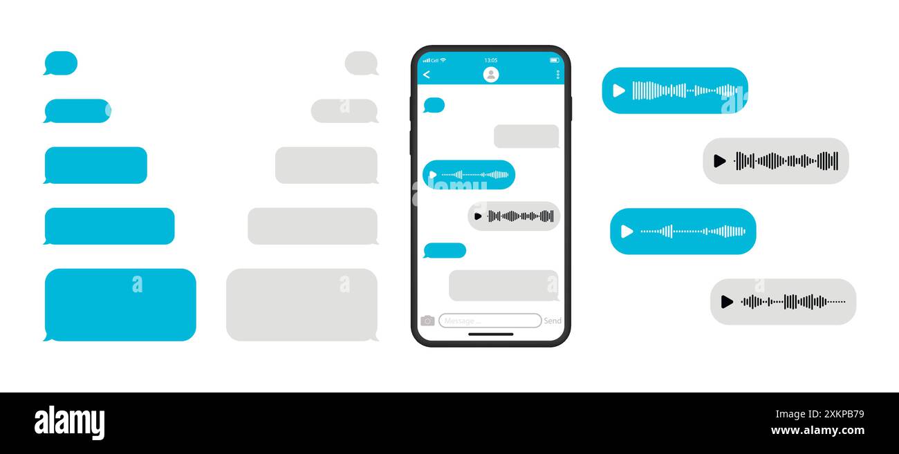 Mockup smartphone with blank template messenger chat. Voice message and ...