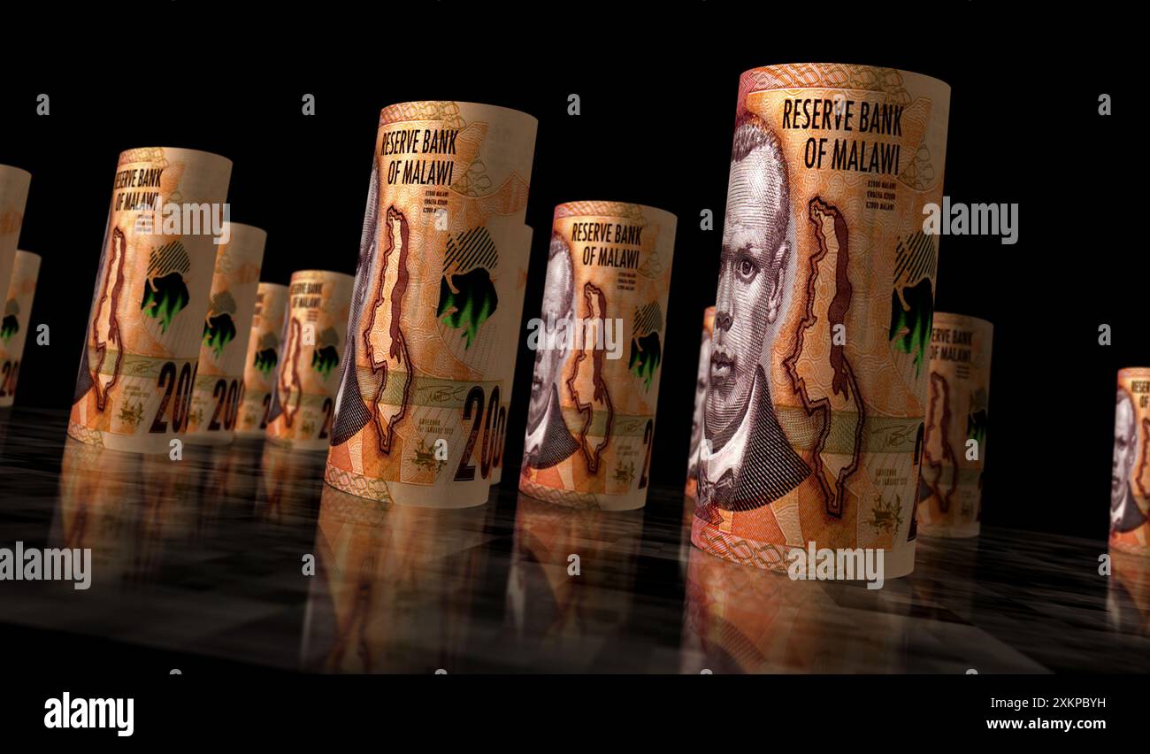 Malawi money Malawian kwachas money rolls 3d illustration. 2000 MWK ...