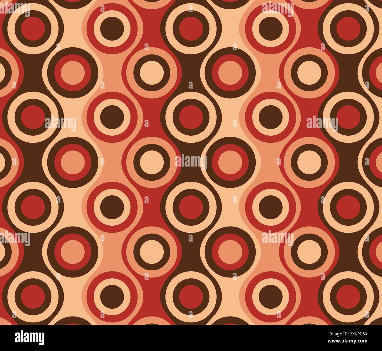 Retro 1970s Style Red Brown Orange Geometric Circles Mid Century ...