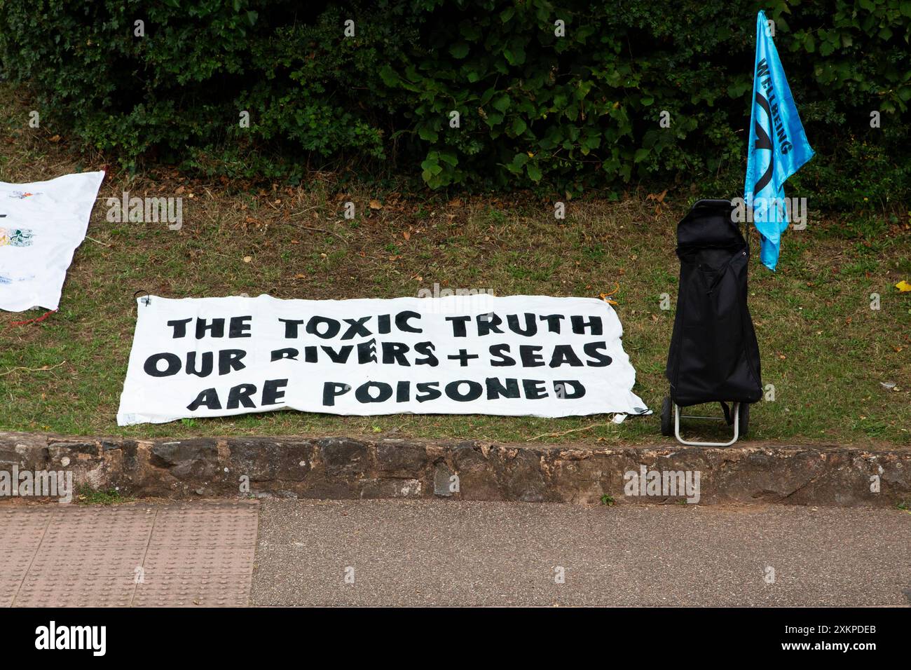 South West Water Protest, End Sewage Pollution road bridge banner ...
