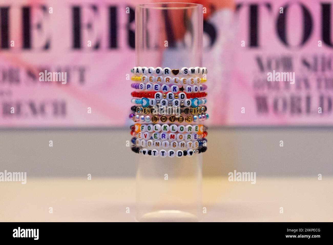 Taylor Swift friendship bracelets on display during a photo call for ...